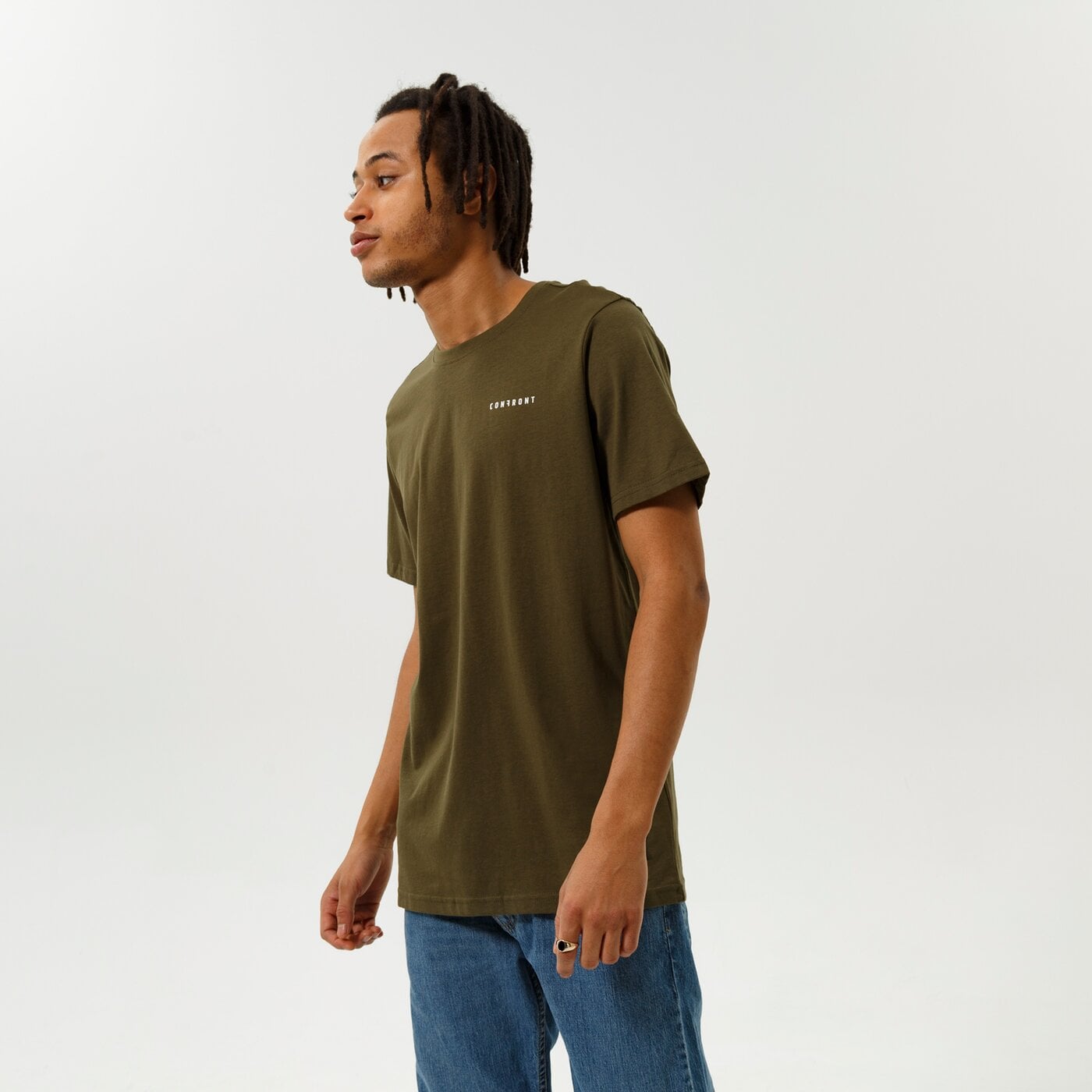 CONFRONT MARŠKINĖLIAI SMALL LOGO TEE CHAKI CF321TSM77001 RUSVAI ŽALSVA ...